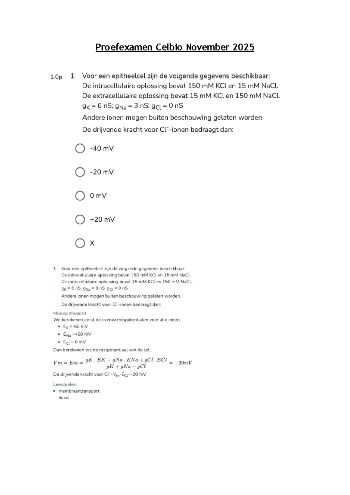 Proefexamen Celbio 1.0p - November 2025: Epitheelcel en ...