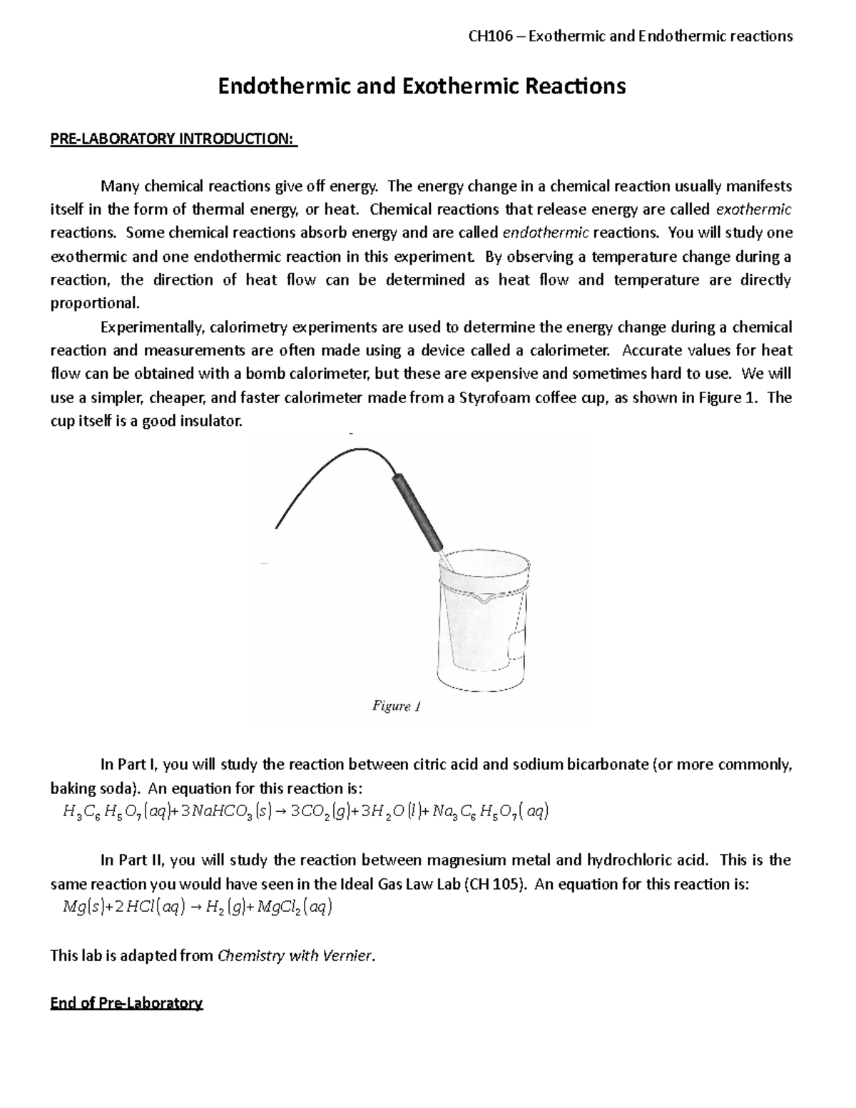 Endothermic and Exothermic Reactions with lab notebook report ...