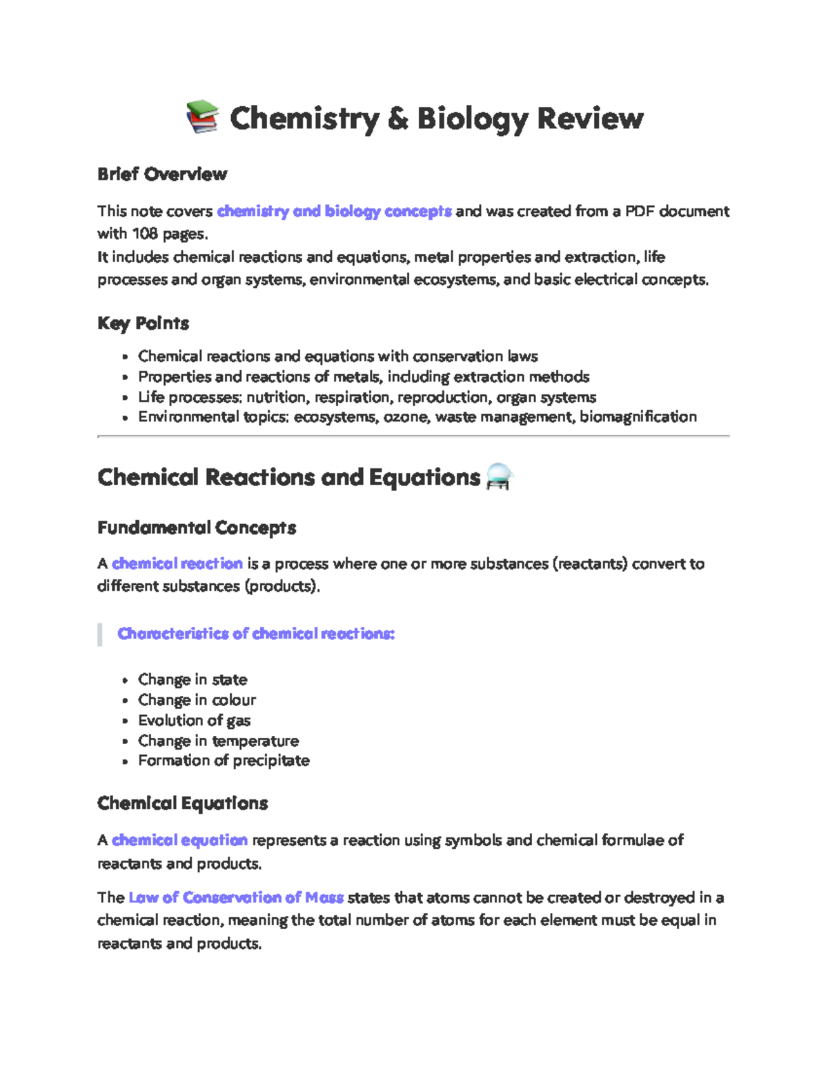 Chemistry & Biology Review: Key Concepts & Reactions (SCI101) - Studocu