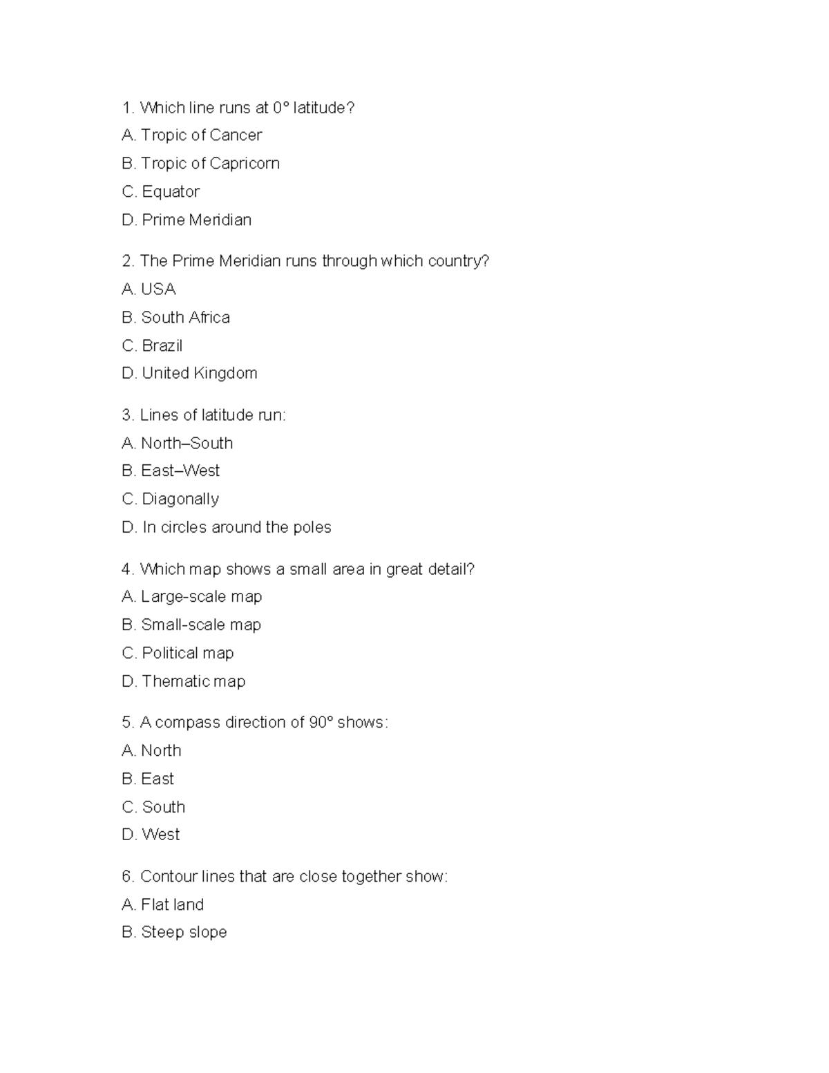 ED Grade 8 Baseline Test: Geography Concepts and Questions - Studocu