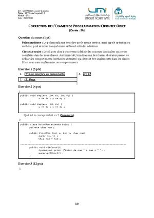 Examen JAVA avec la Correction - Examen : Langage de programmation Java ...
