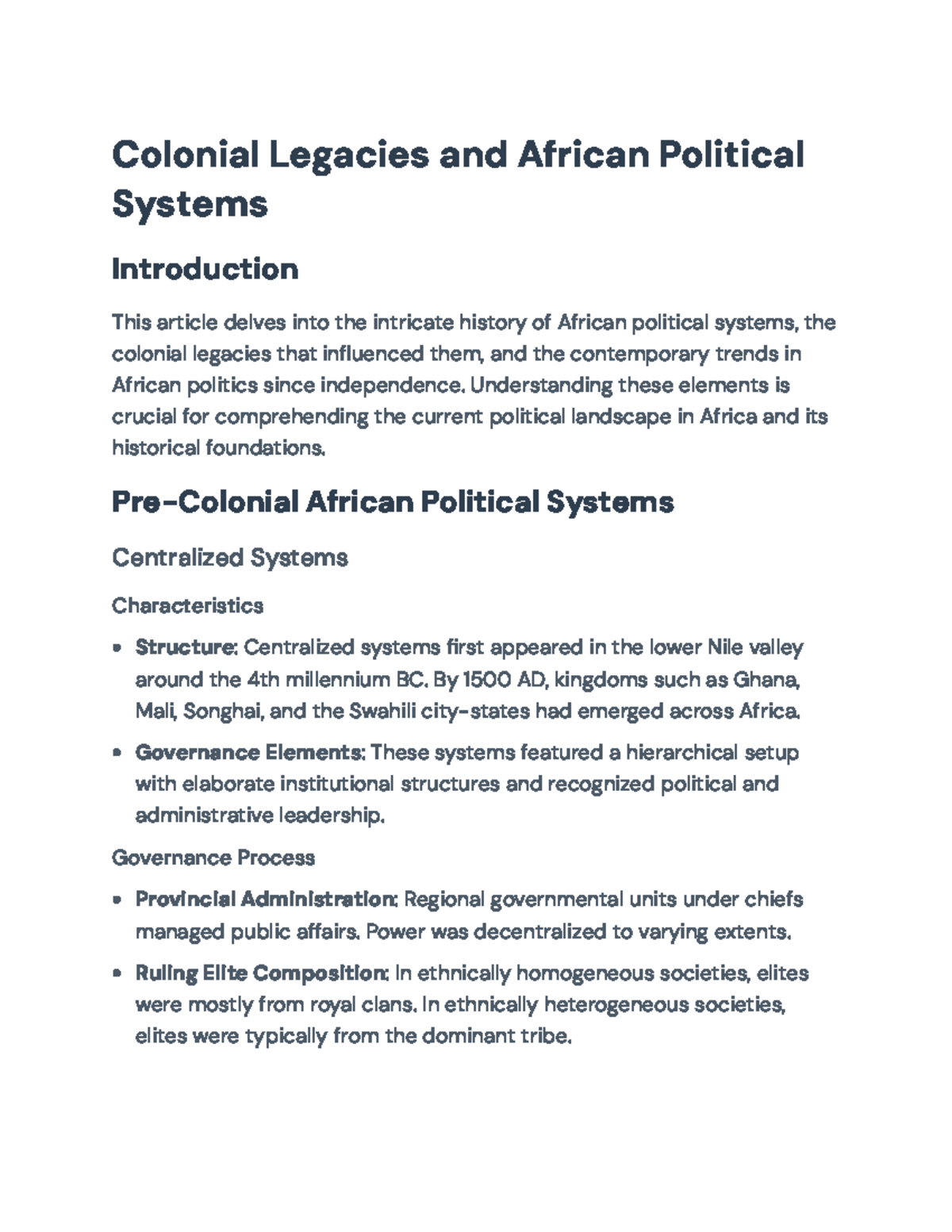 Colonial Legacies and Contemporary Trends in African Political Systems ...
