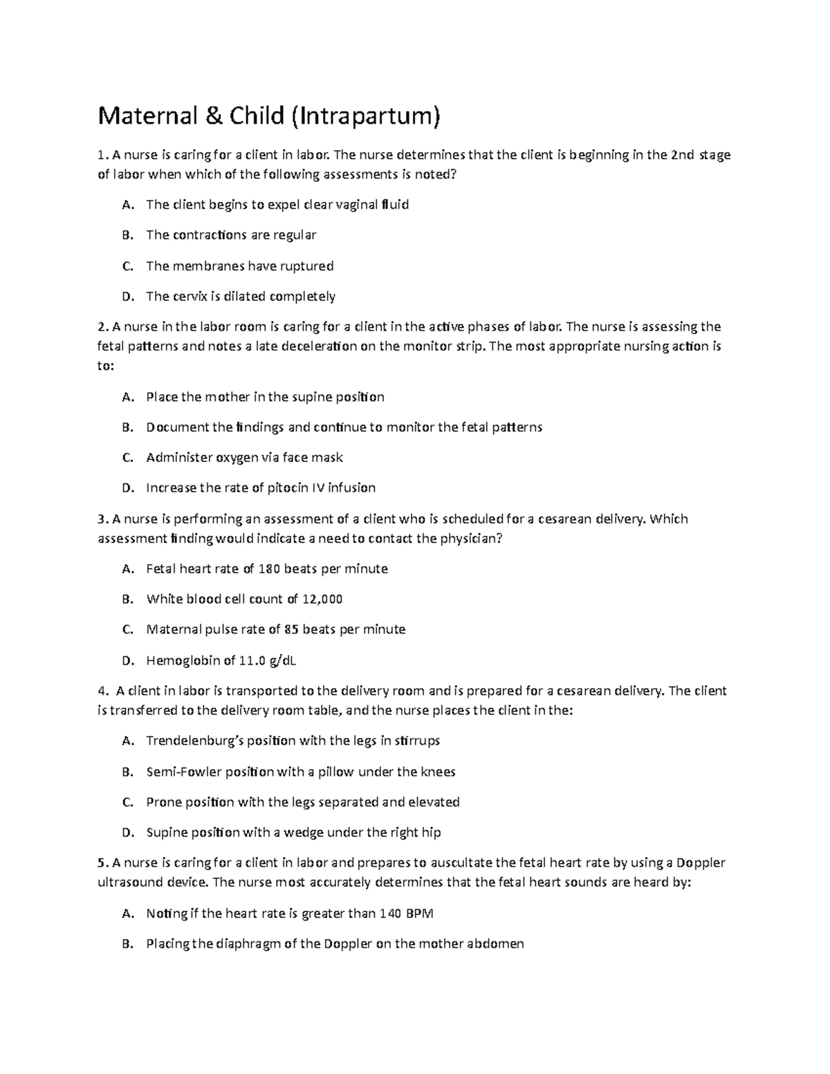 Maternal-Child (Postpartum) - Test Bank - Maternal & Child (Postpartum ...