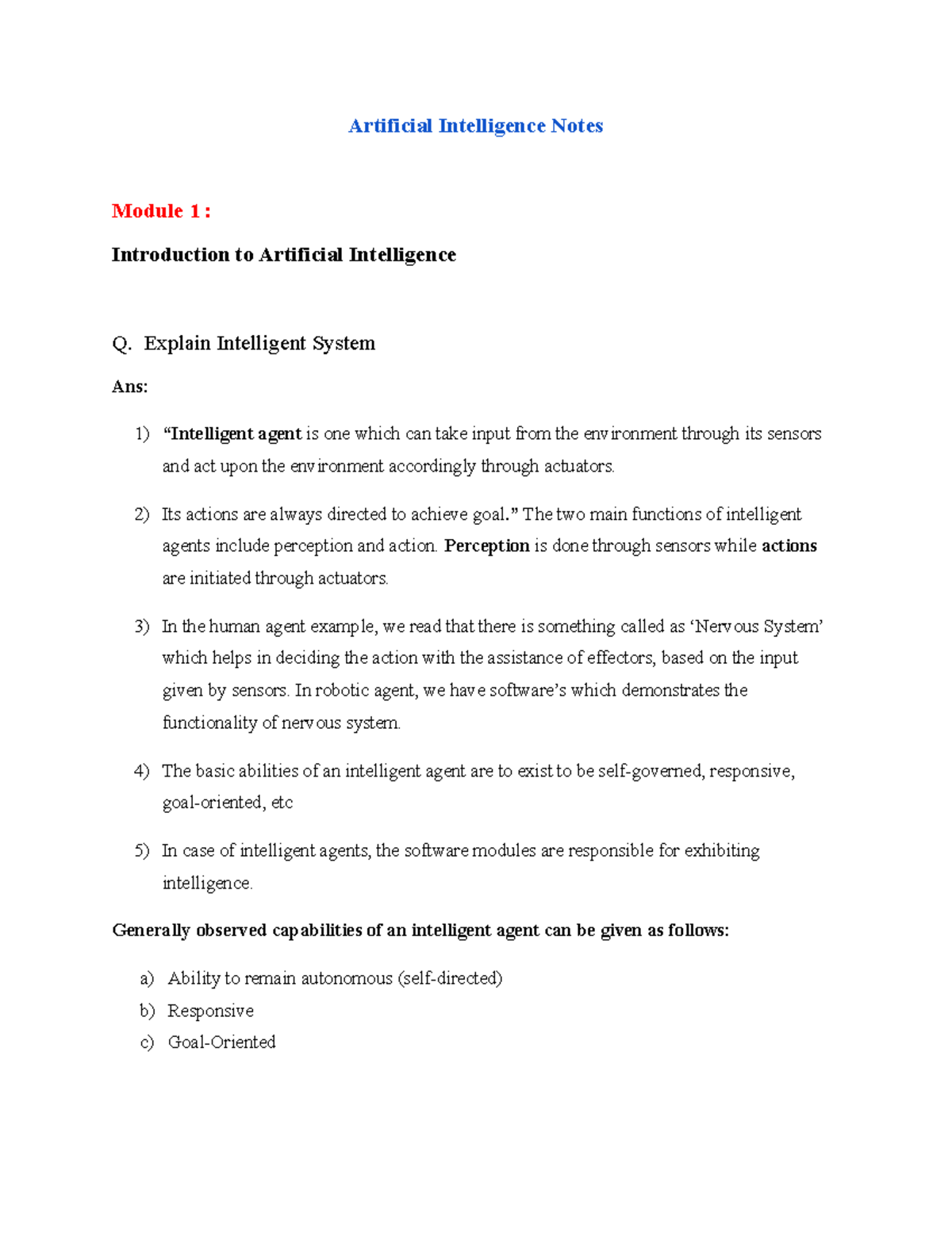 Artificial Intelligence Notes (AI101): Intro to Intelligent Systems ...