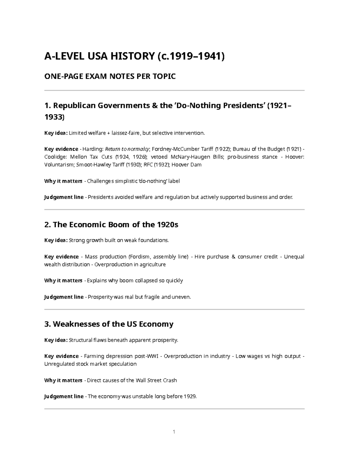 A-level USA History Exam Notes: Key Topics & Insights - Studocu