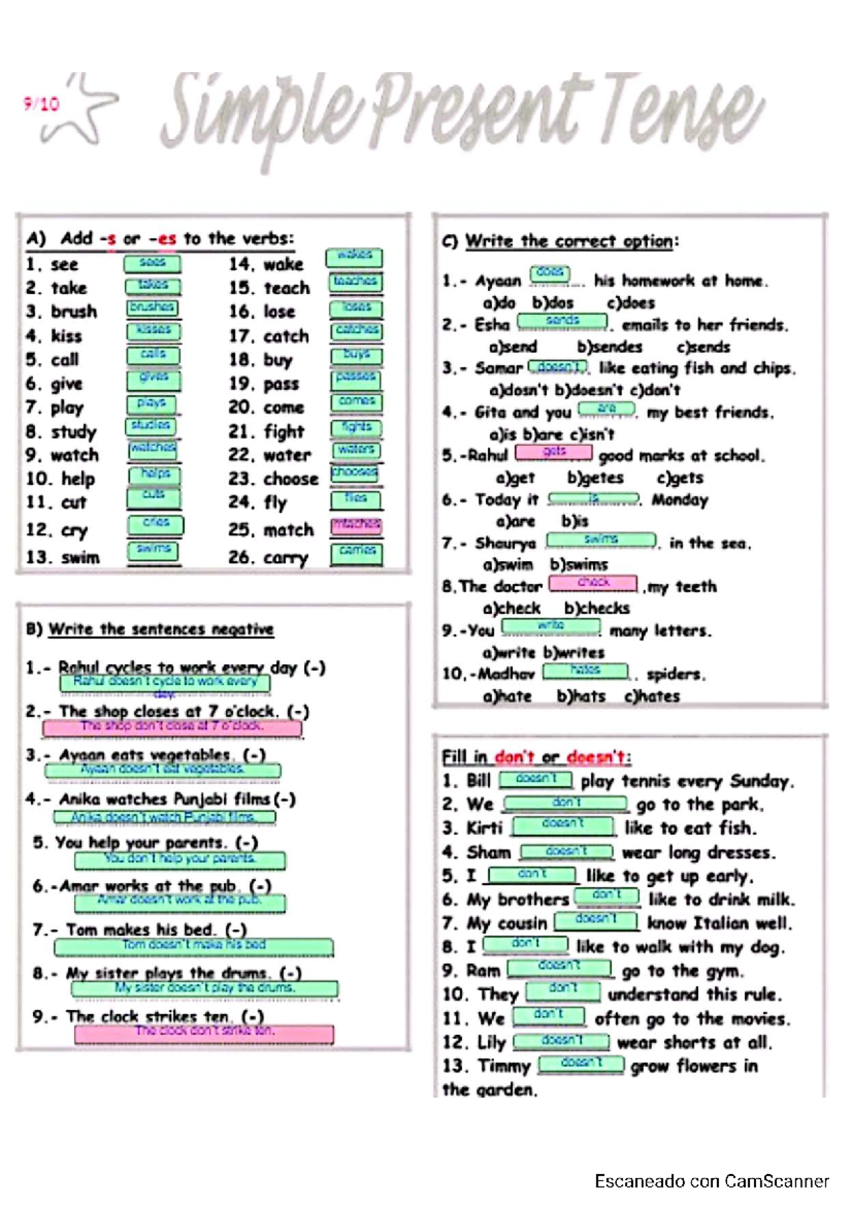 Simple Present Tense Exercises and Activities for ESL Learners - Studocu