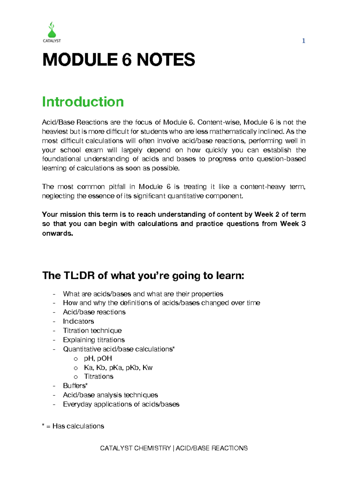 CS1 Module 6 Notes: Understanding Reactions and Calculations in ...