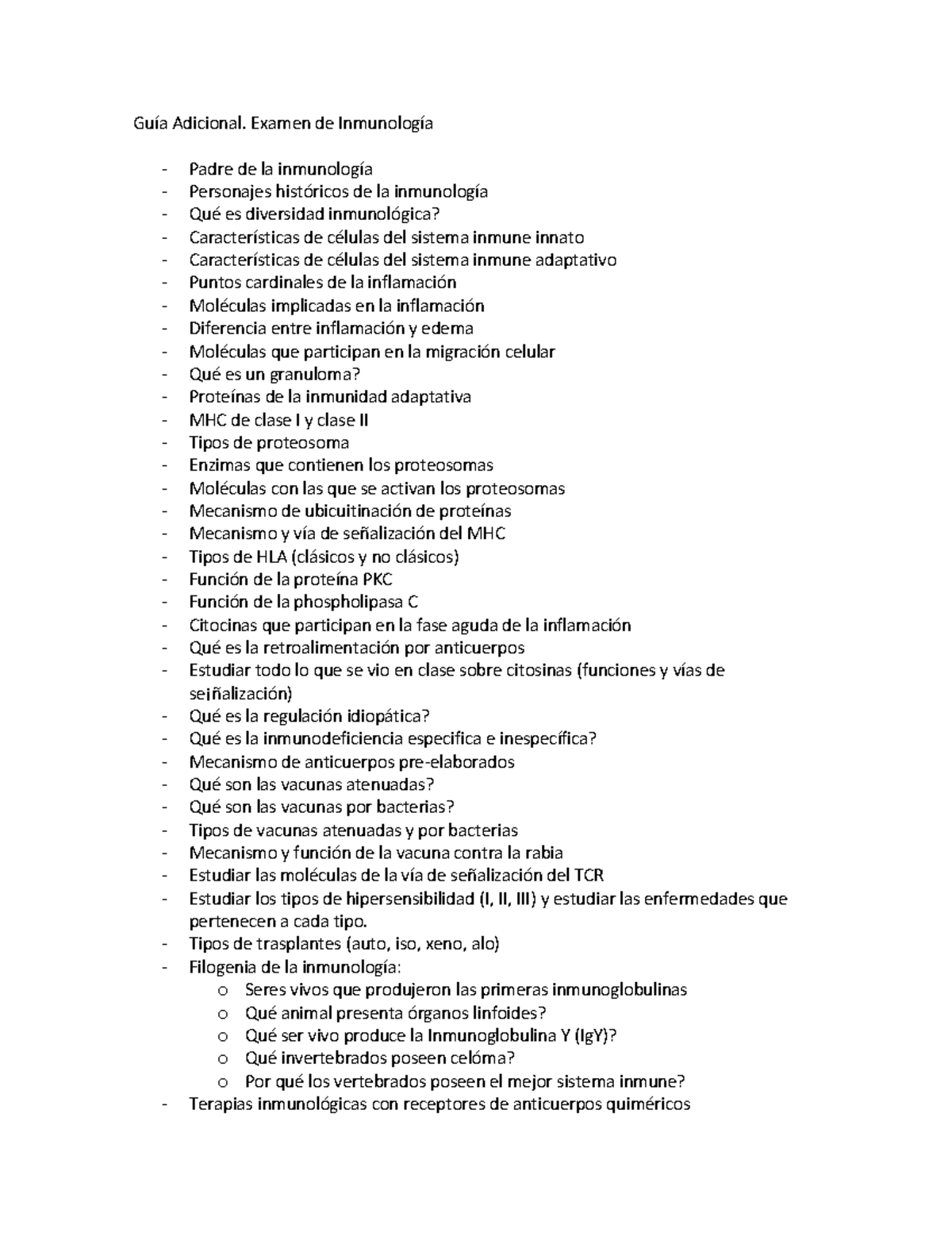Guía Adicional de Inmunología para Examen Final - INM 101 - Studocu