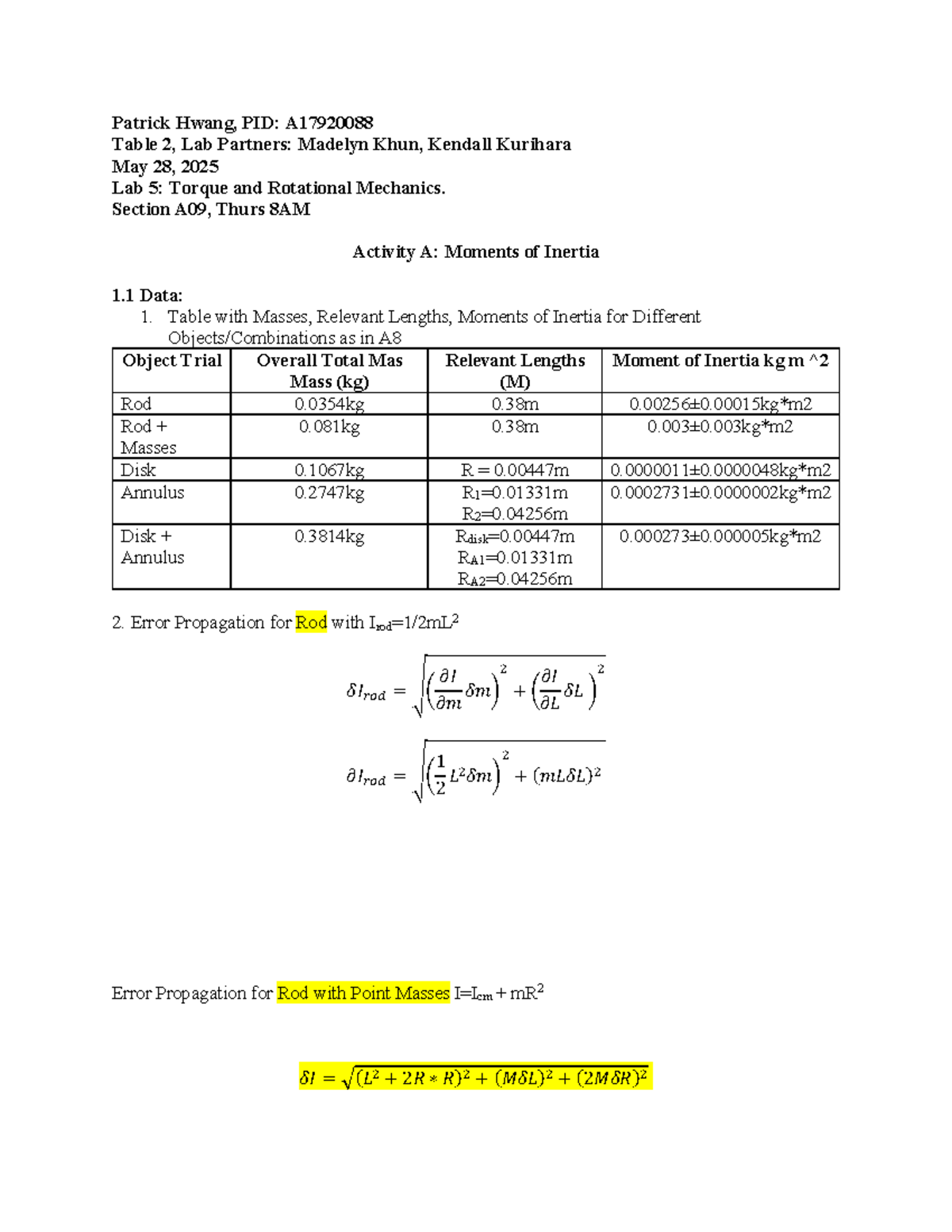 PHYS2BL Lab 5 Report: Torque & Rotational Mechanics Analysis - Studocu
