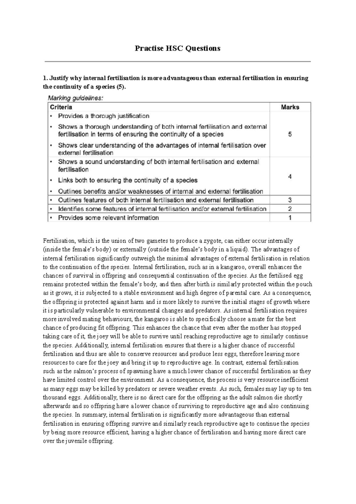 Biology HSC Module 5: Advantages of Internal vs. External Fertilisation ...