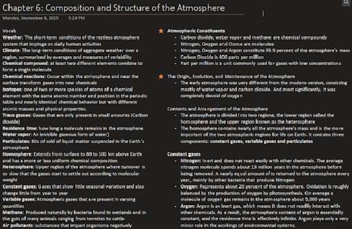 GES 110 Chapter 6: Atmosphere Composition & Structure Notes - Studocu
