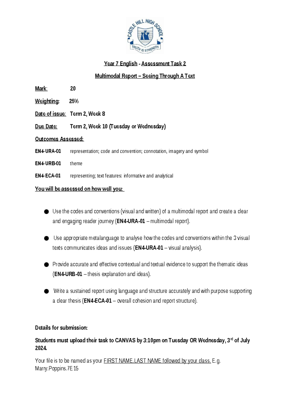 Year 7 English - Assessment Task 2: Multimodal Report on Earth - Studocu