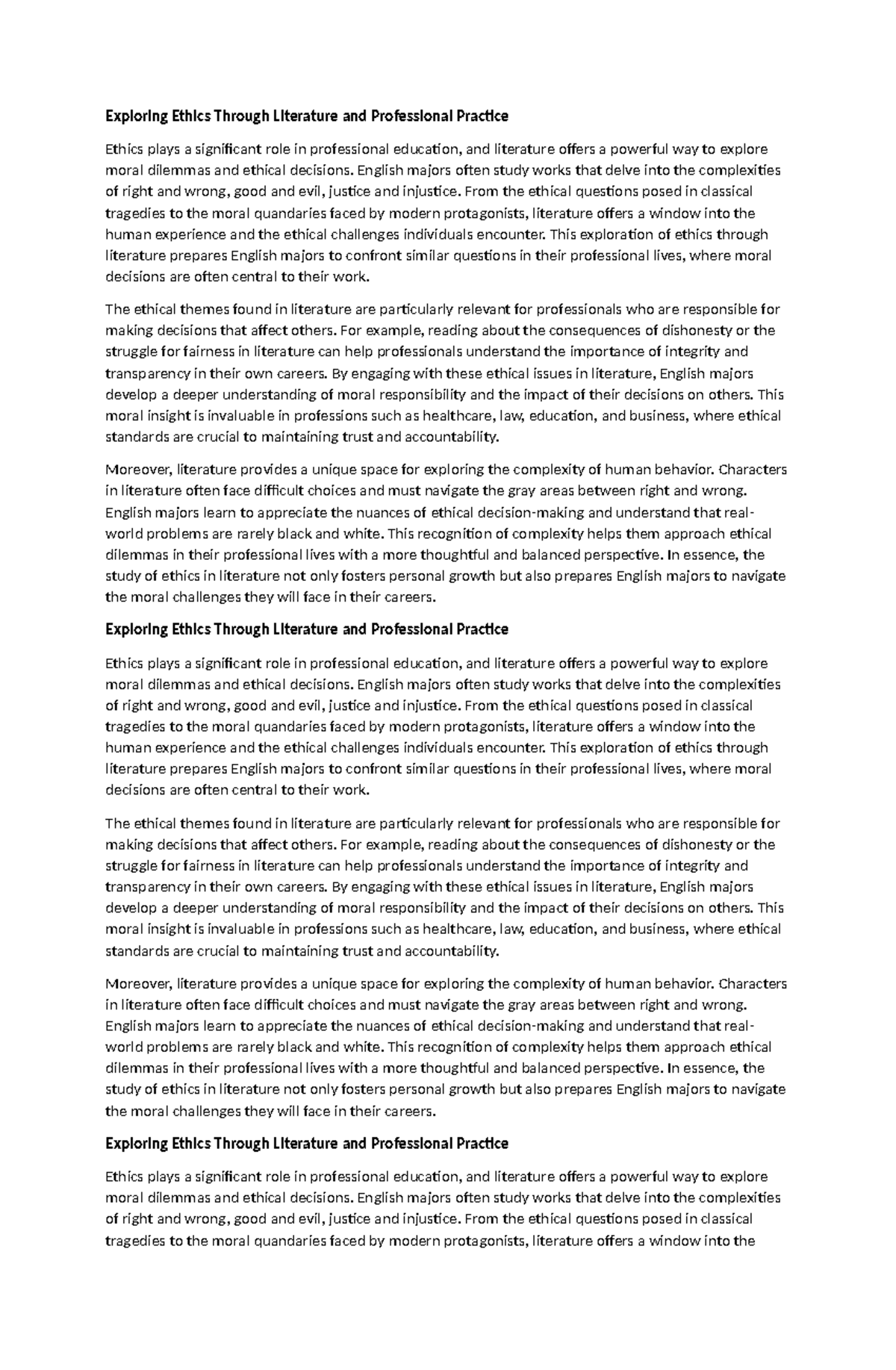 Exploring Ethics Through Literature and Professional Practice - English ...