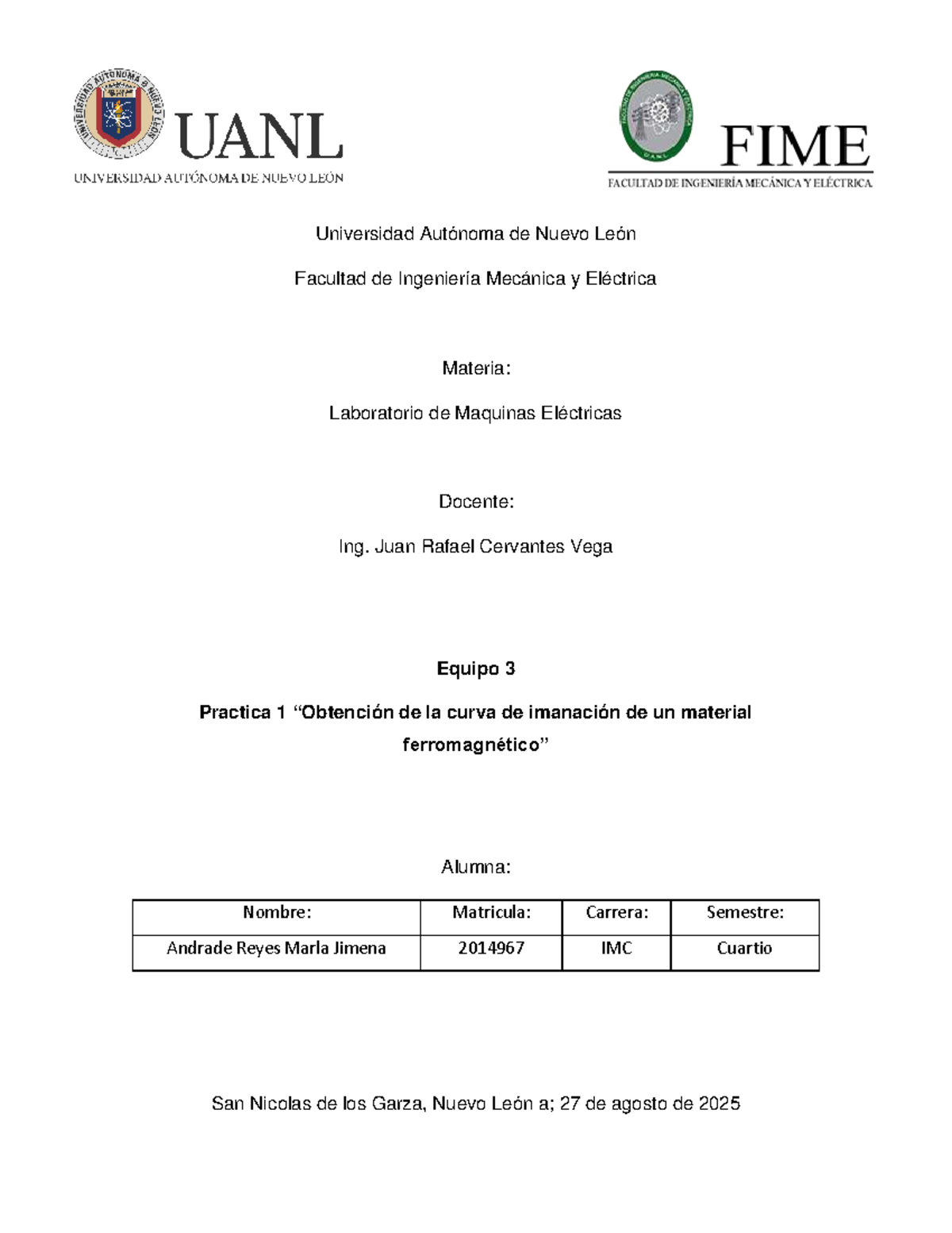 Práctica 1: Curva de Imanación de Material Ferromagnético - IMC - Studocu