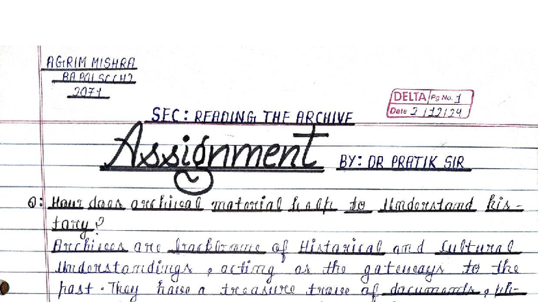 AGRIM MISHRA BA POL SCCH 2071: Understanding Archives and History - Studocu