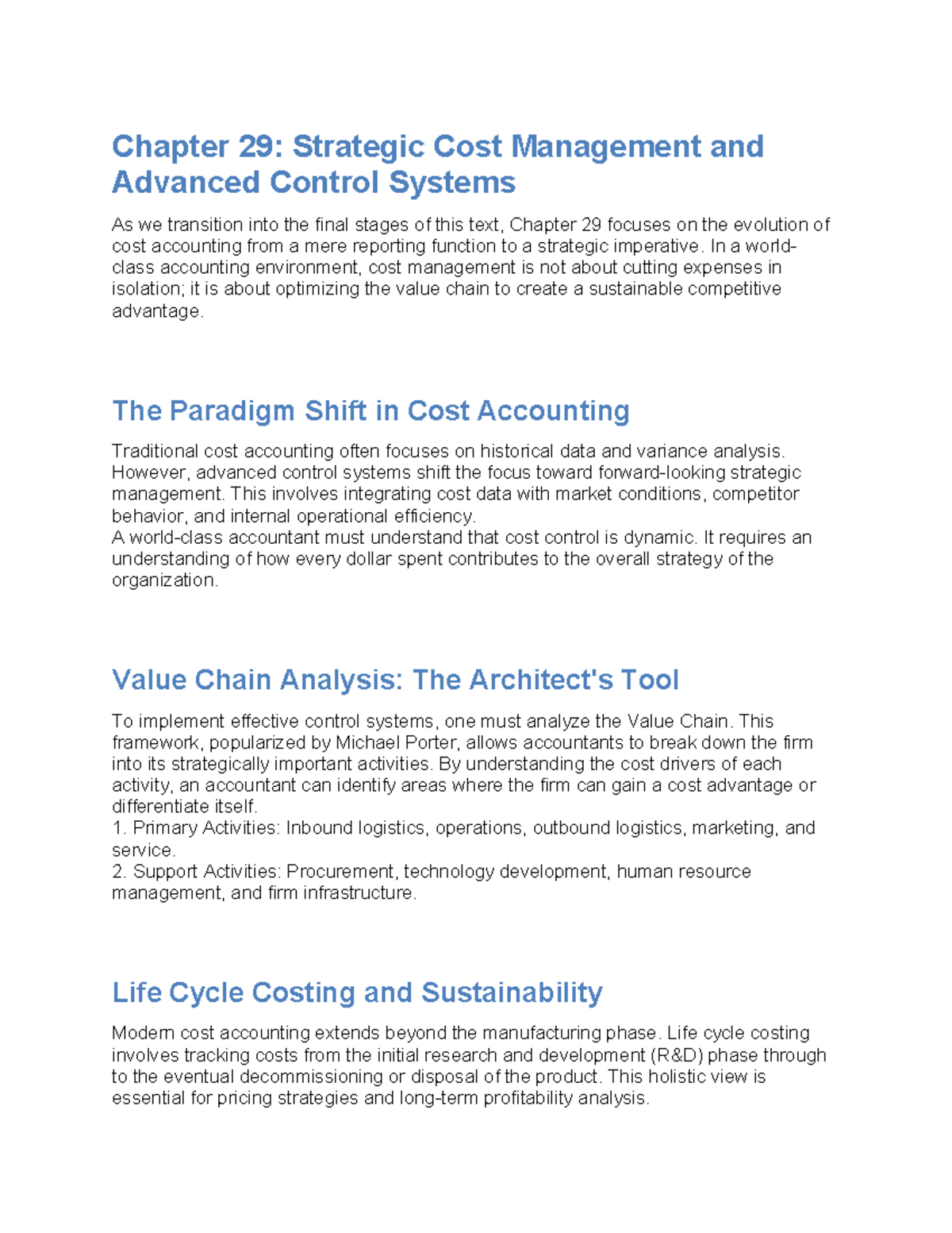 Chapter 29: Strategic Cost Management & Control Systems - Studocu