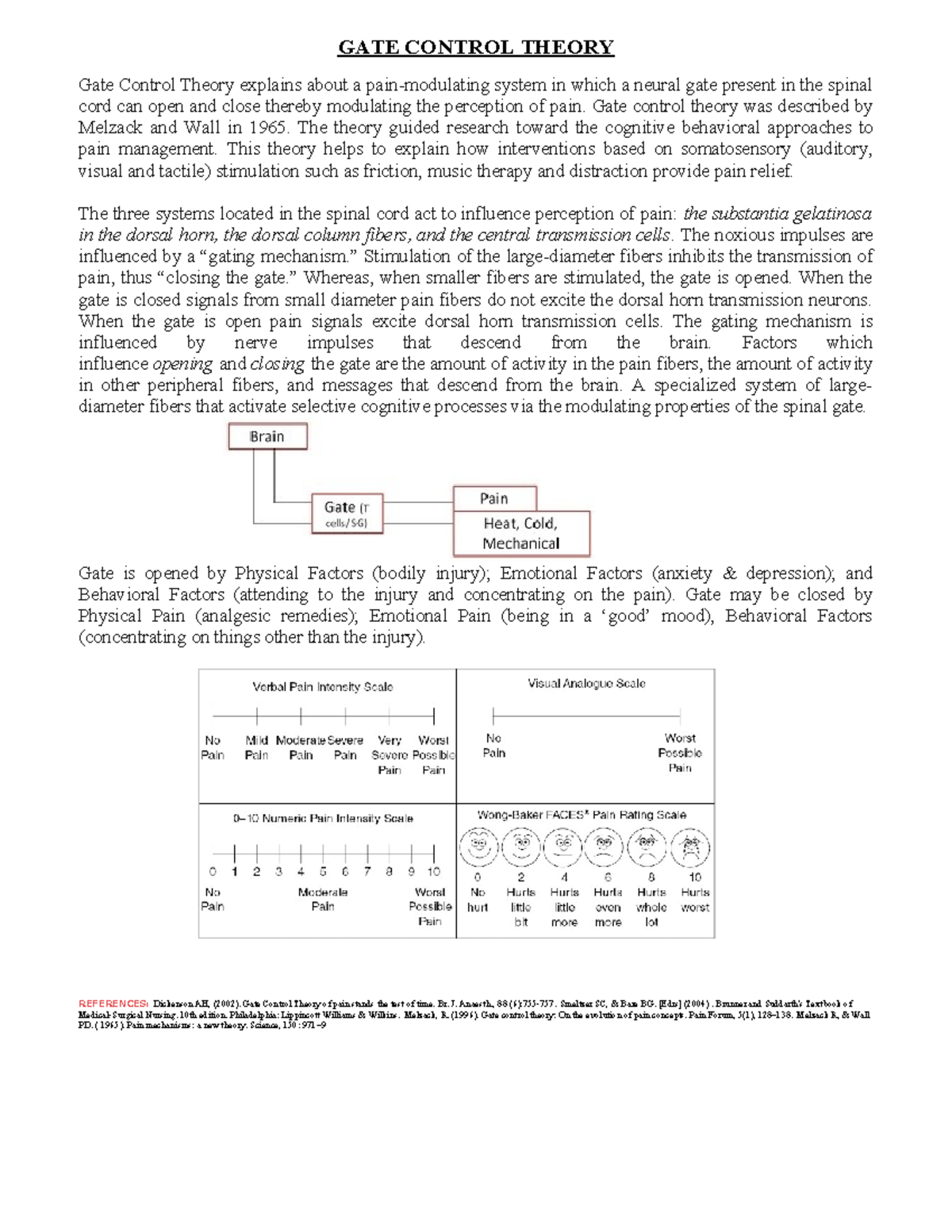 Gate Control Theory in Pain Modulation and Management - Overview - Studocu