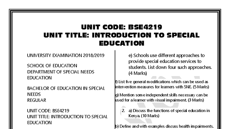 BSE4219: Special Needs Education - Comprehensive Revision Notes - Studocu