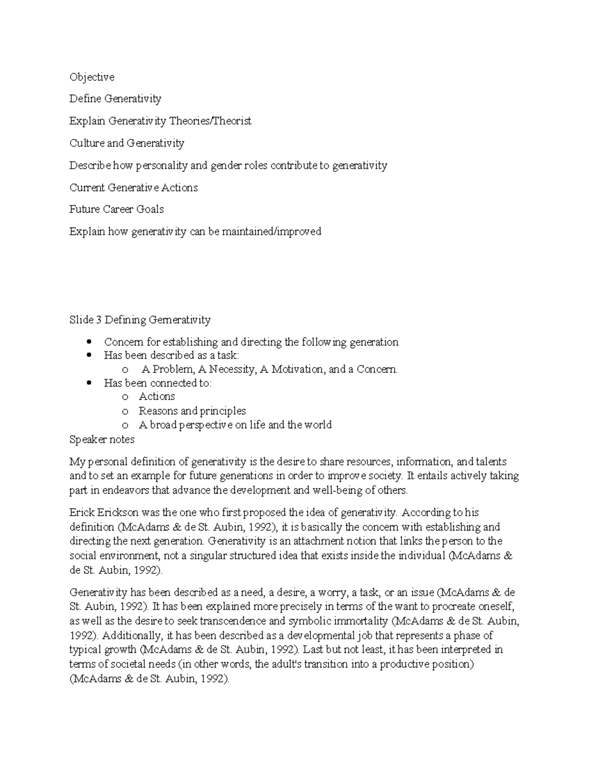 Generativity Theories: Understanding Personality & Future Goals - Studocu