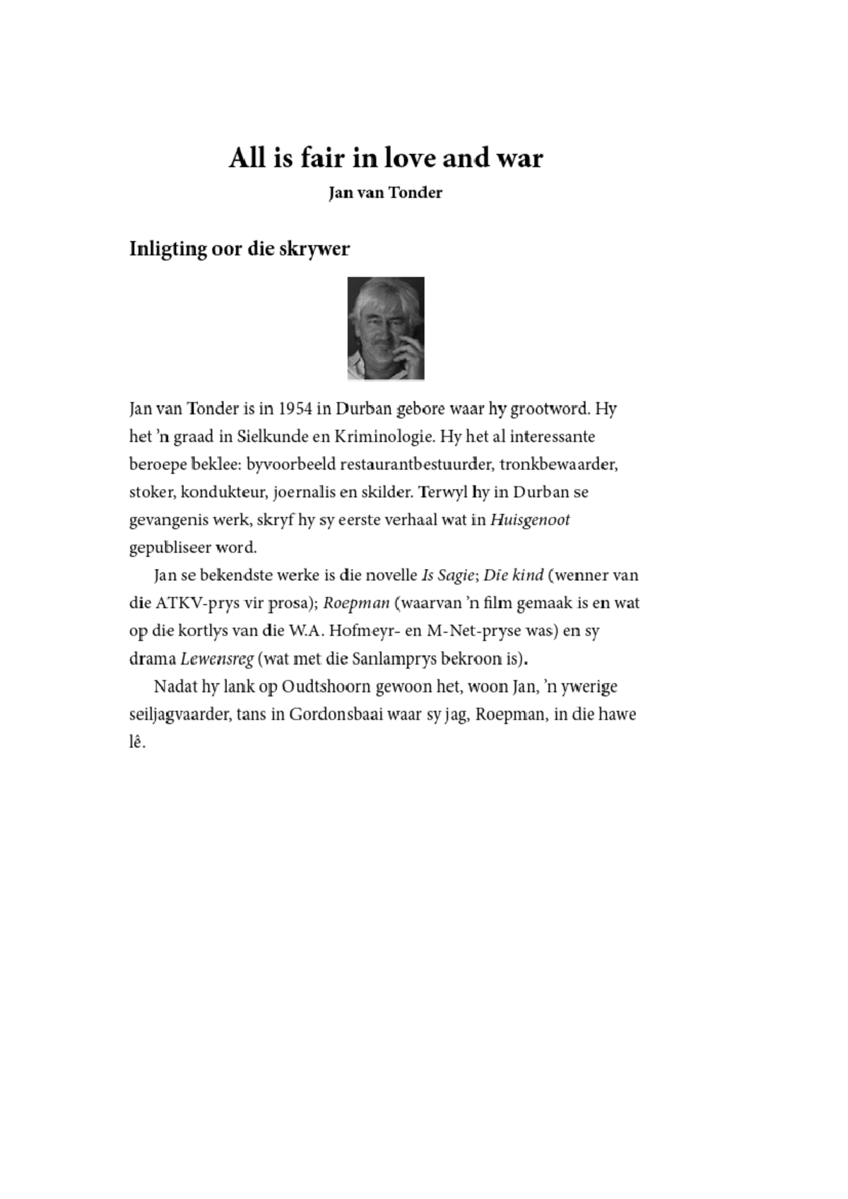 Final Essay: All is Fair in Love and War (Course Code 1704965233876 ...