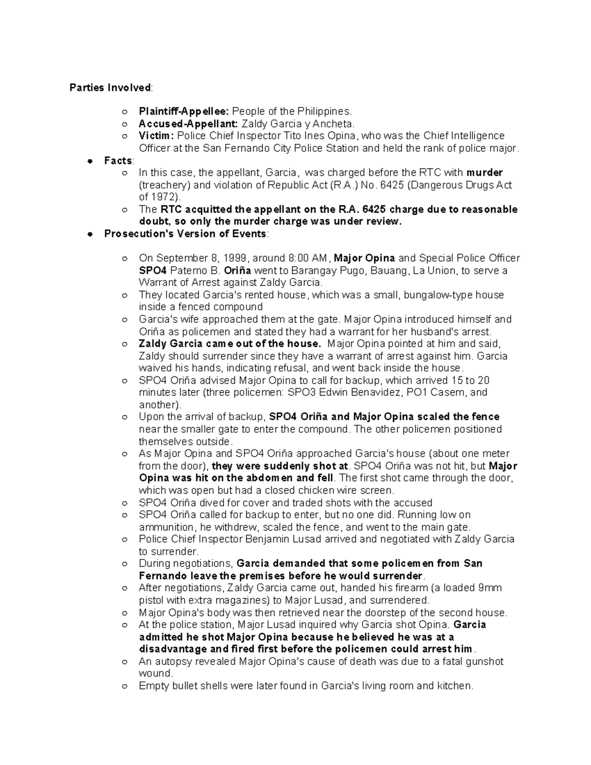 People vs. Garcia: Murder Case Digest (RTC & CA Decisions) - Studocu