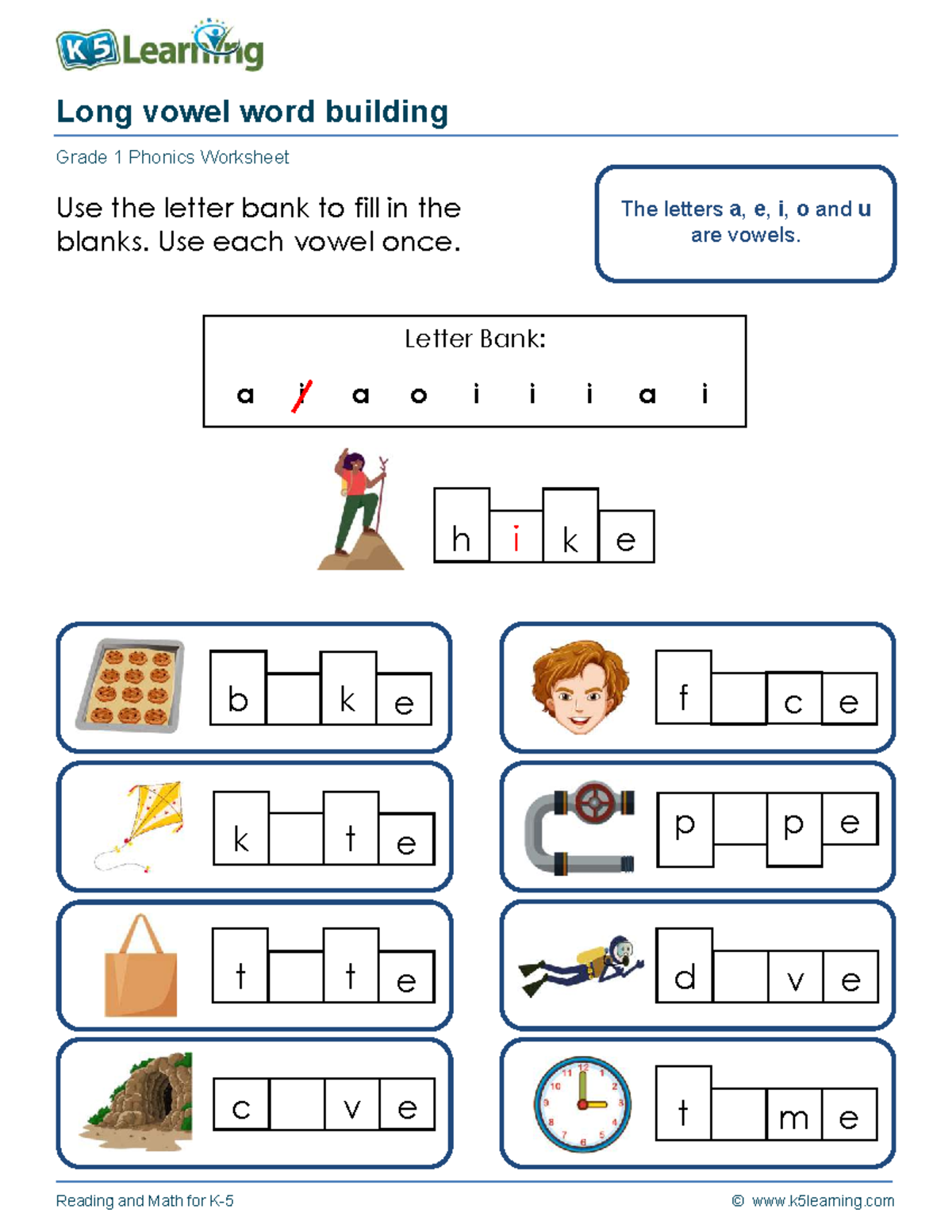 Grade 1 Phonics Worksheet: Long Vowel Word Building - Studocu