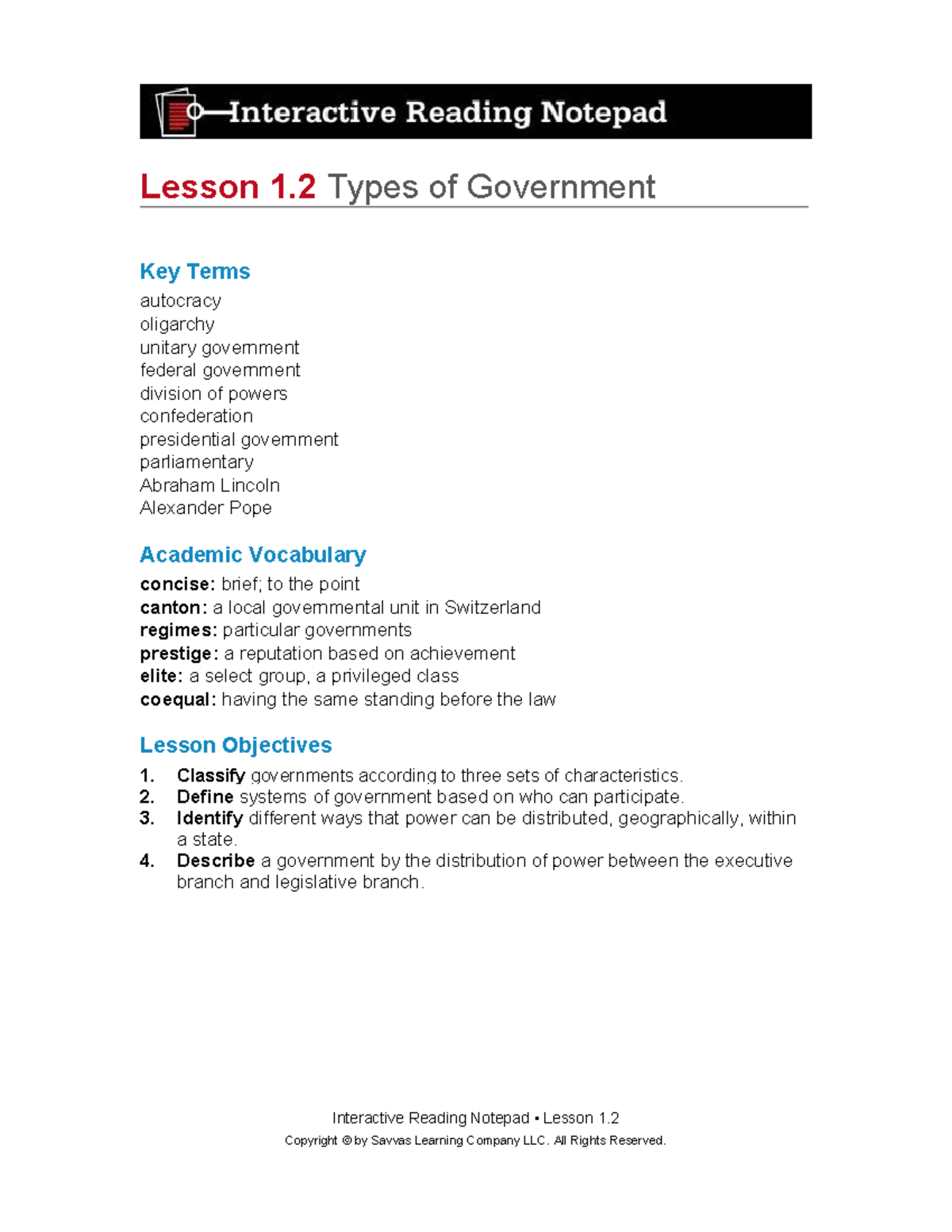 Ngss CA GOVT T01 L02: Key Terms & Concepts on Types of Government - Studocu