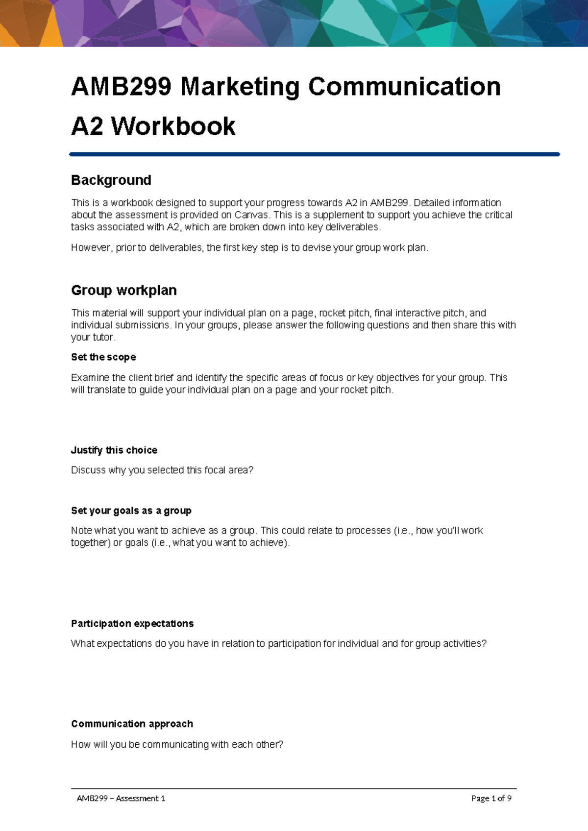 AMB299 Marketing Communication A2 Group Workplan & Deliverables Guide ...
