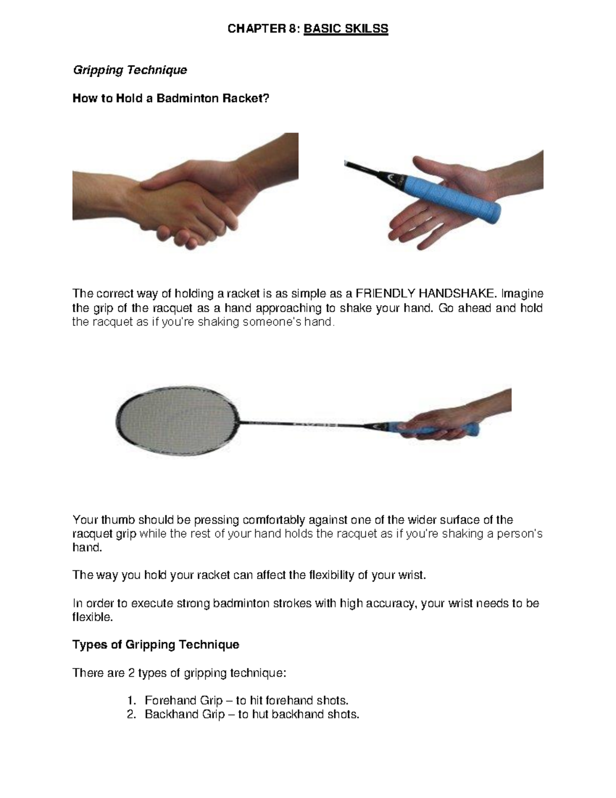 Chapter 8 - Basic Skilss in Badminton - CHAPTER 8: BASIC SKILSS ...