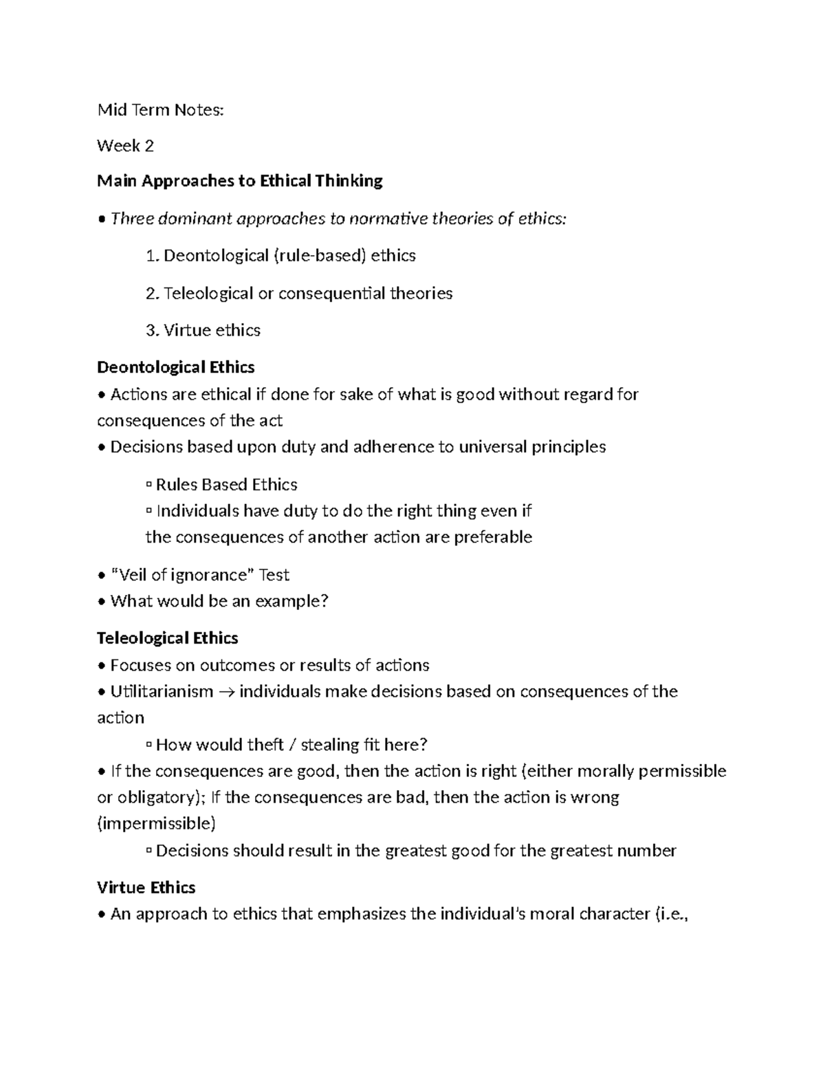 MGMT 3480 Midterm Notes: Ethical Responsibilities & Decision-Making ...