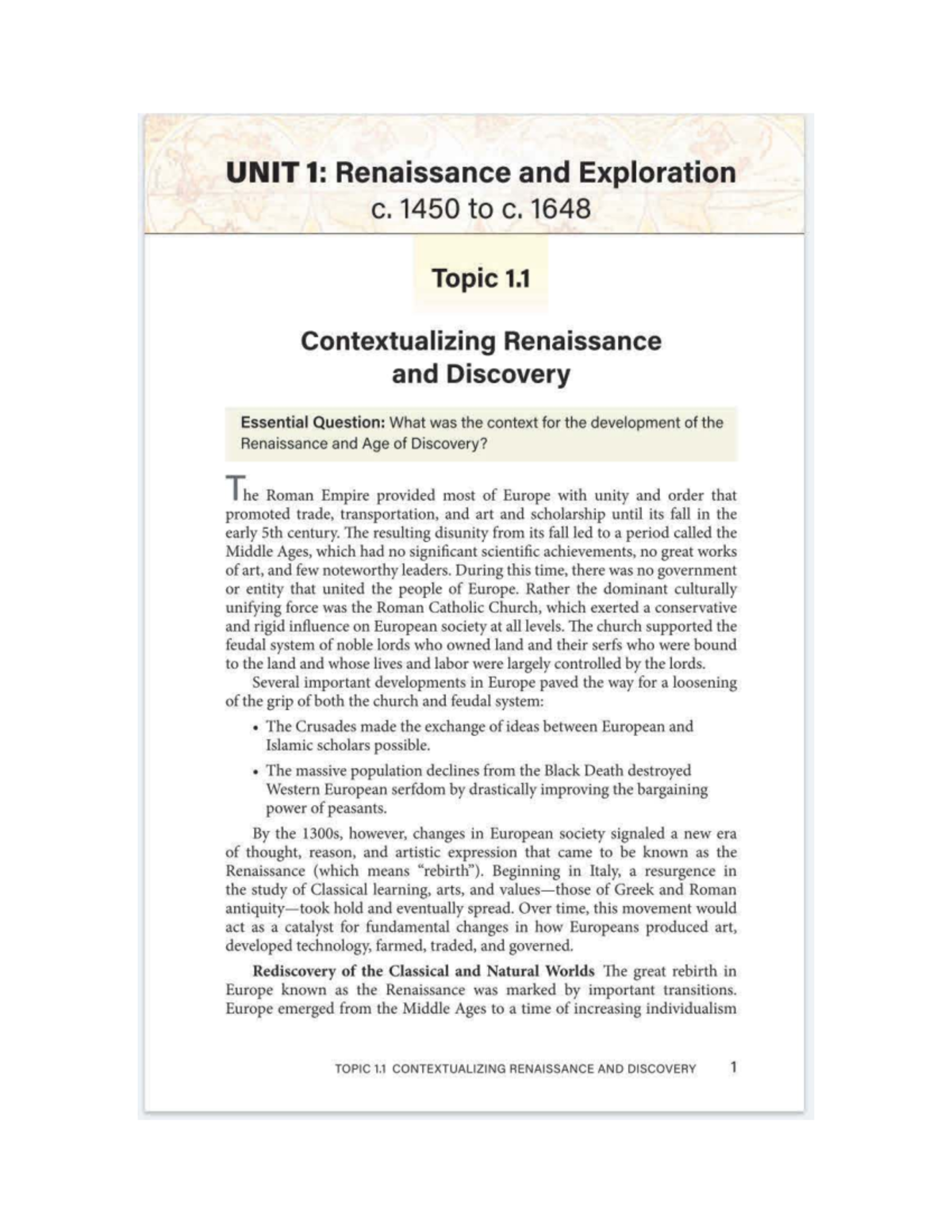 Unit 1: AMSCO Study Notes on Renaissance & Exploration (c. 1450-1648 ...