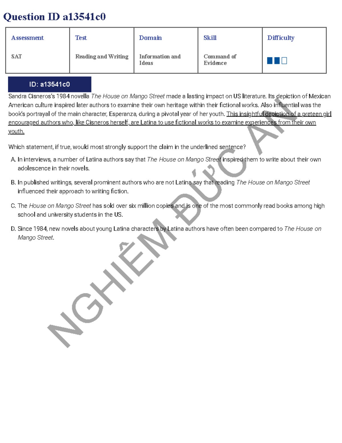 SAT Reading & Writing Command of Evidence Assessment Test Notes - Studocu