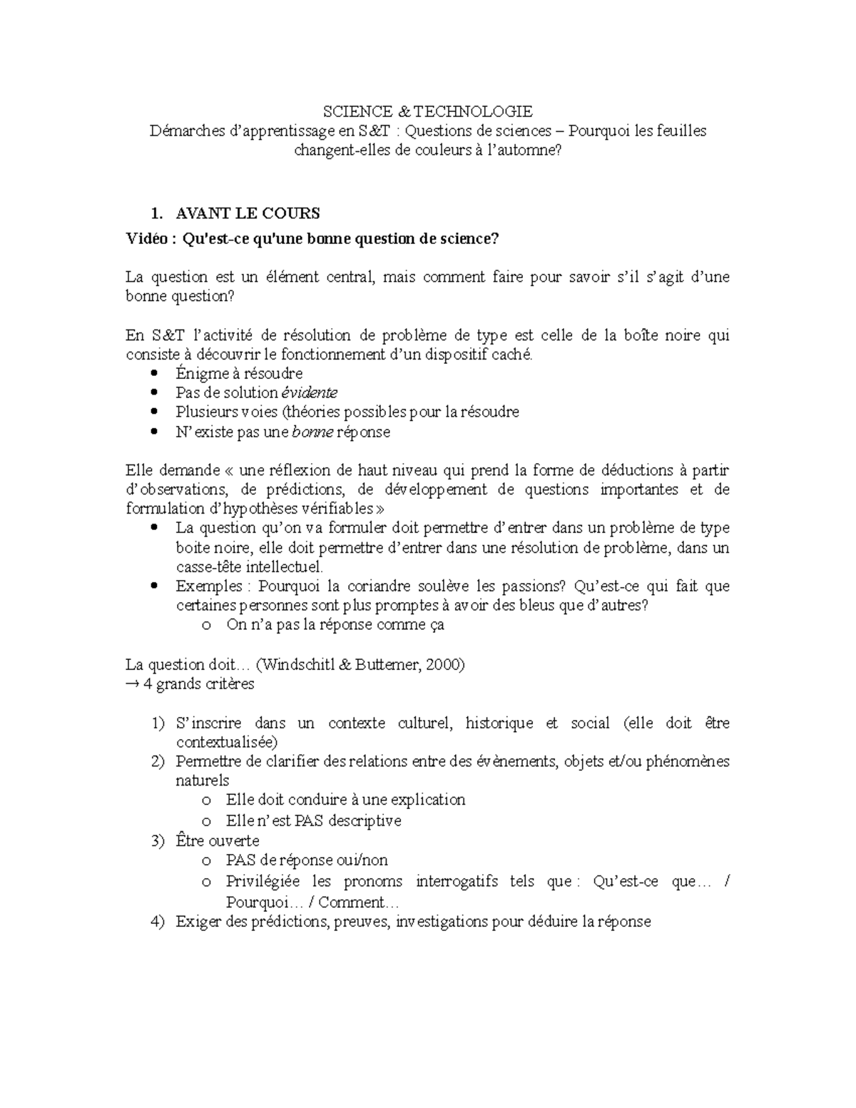 SCIENCE TECHNOLOGIE Sem. 3 - Démarches d'apprentissage et questions en ...