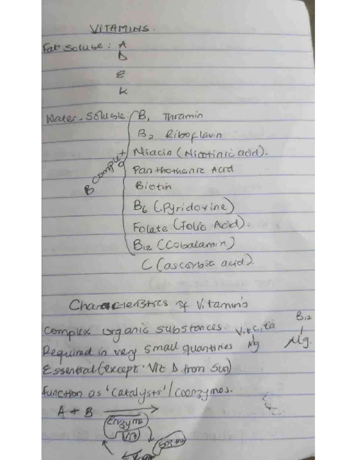 Nutrition notes - VITAMINS Fat solube. 2 K water souble B, Thramin B2 ...