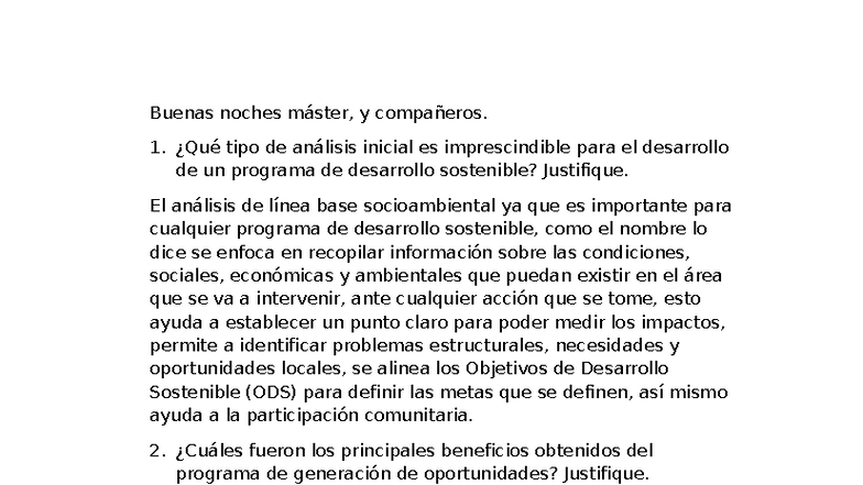 Foro #2 Semana 2 - Análisis de Desarrollo Sostenible y ODS - Studocu
