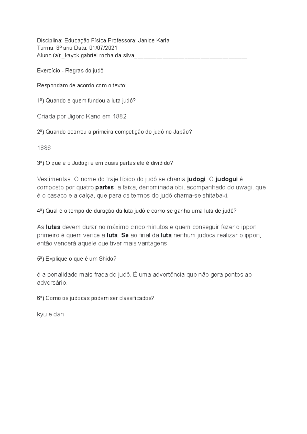 Exercício - Regras do Judô (Educação Física 8º Ano) - Studocu