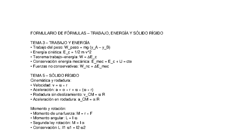 FORMULAS DE TRABAJO Y ENERGÍA EN SÓLIDOS RÍGIDOS TEMA 3-5 - Studocu