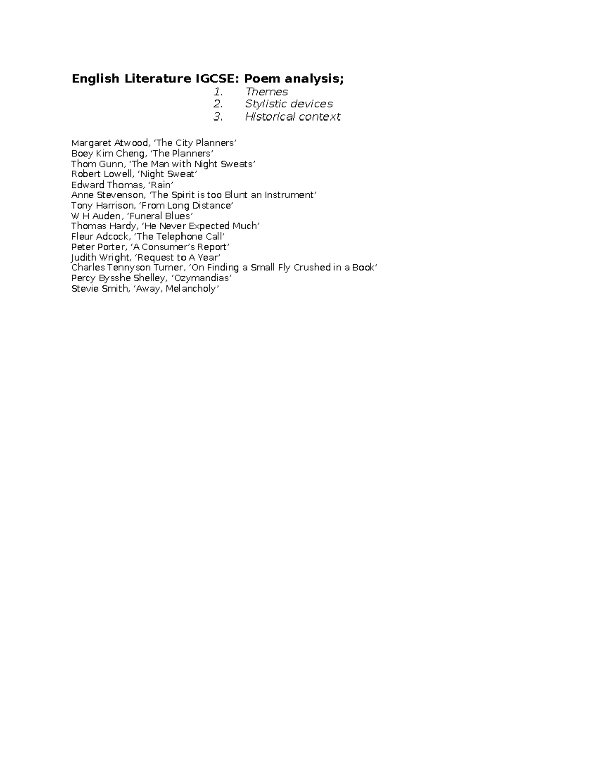 English Literature IGCSE: Poem Themes & Stylistic Devices Analysis ...