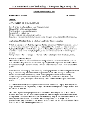 BBOC407 - Module 1 - notes - Biology for Engineers (CSE) Course code ...