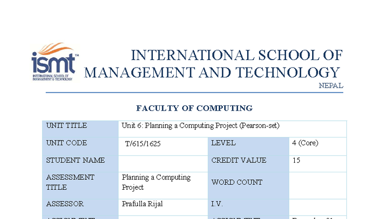 Unit 06 - L4 Planning a Computing Project - Research & Report - Studocu