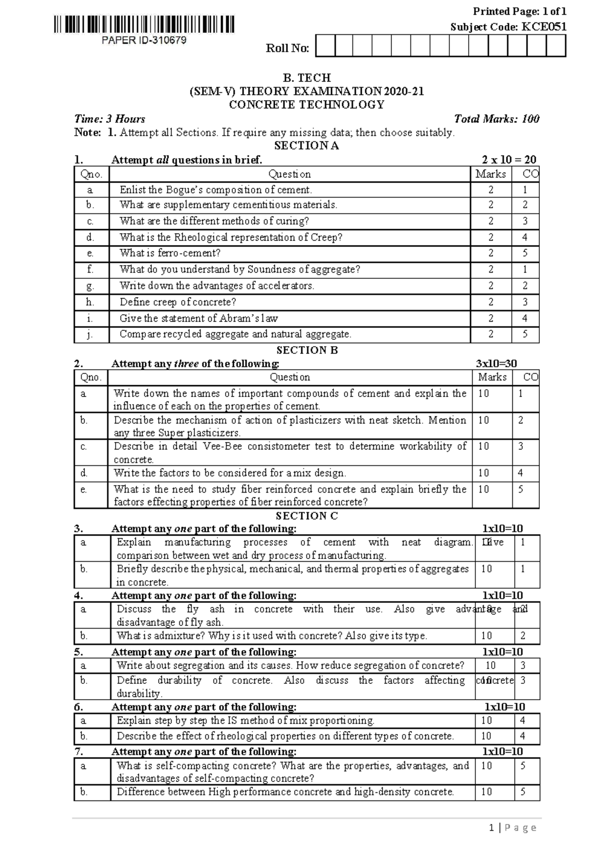 B. Tech KCE051 5th Sem Concrete Technology Exam Notes 2021 - Studocu