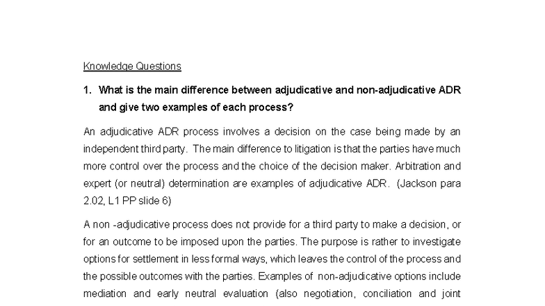 SGS 2 Civil: Understanding Adjudicative vs. ADR Processes - Studocu