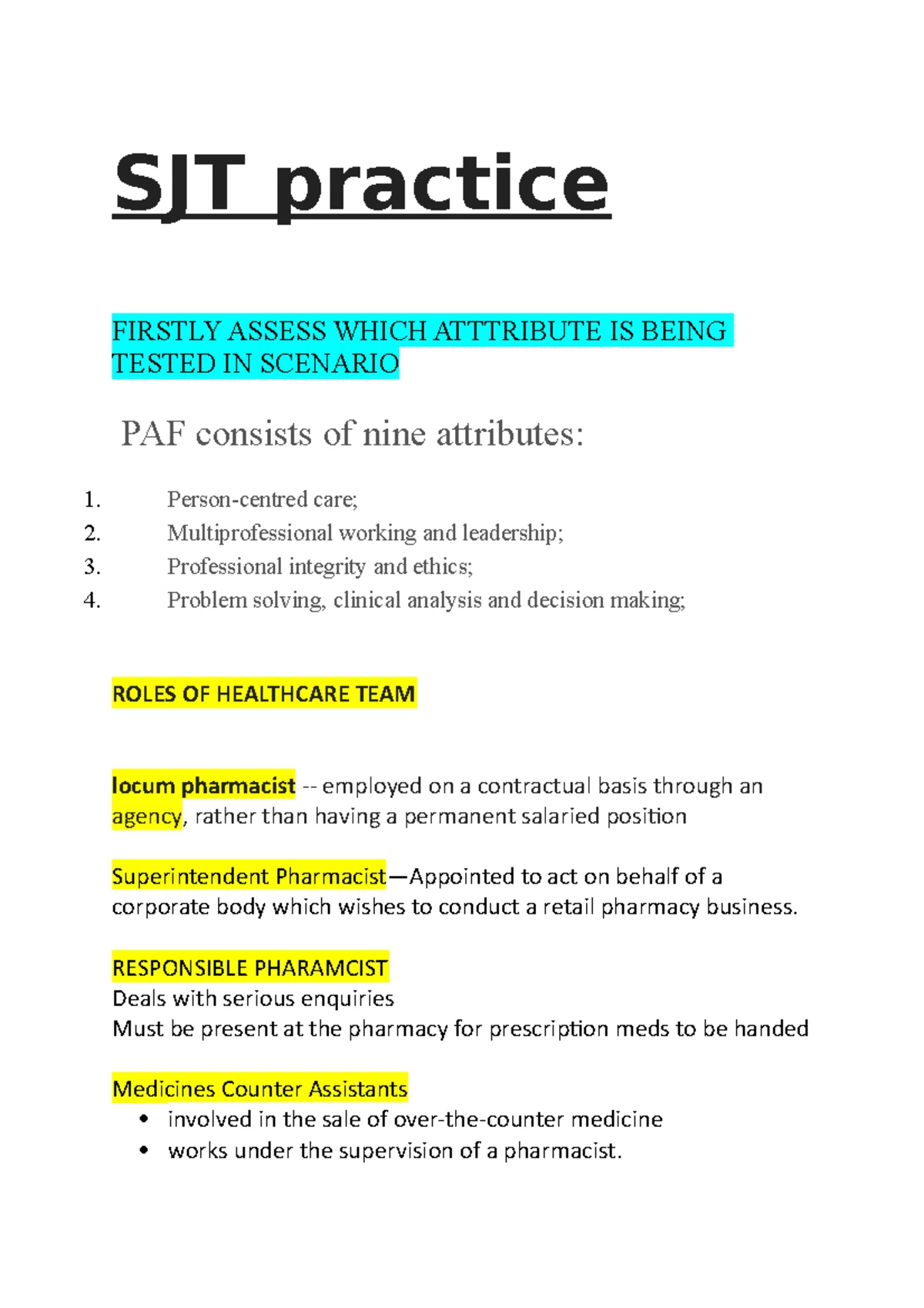 Oriel SJT Practice Questions & Answers 2024 - Final Exam Guide - Studocu