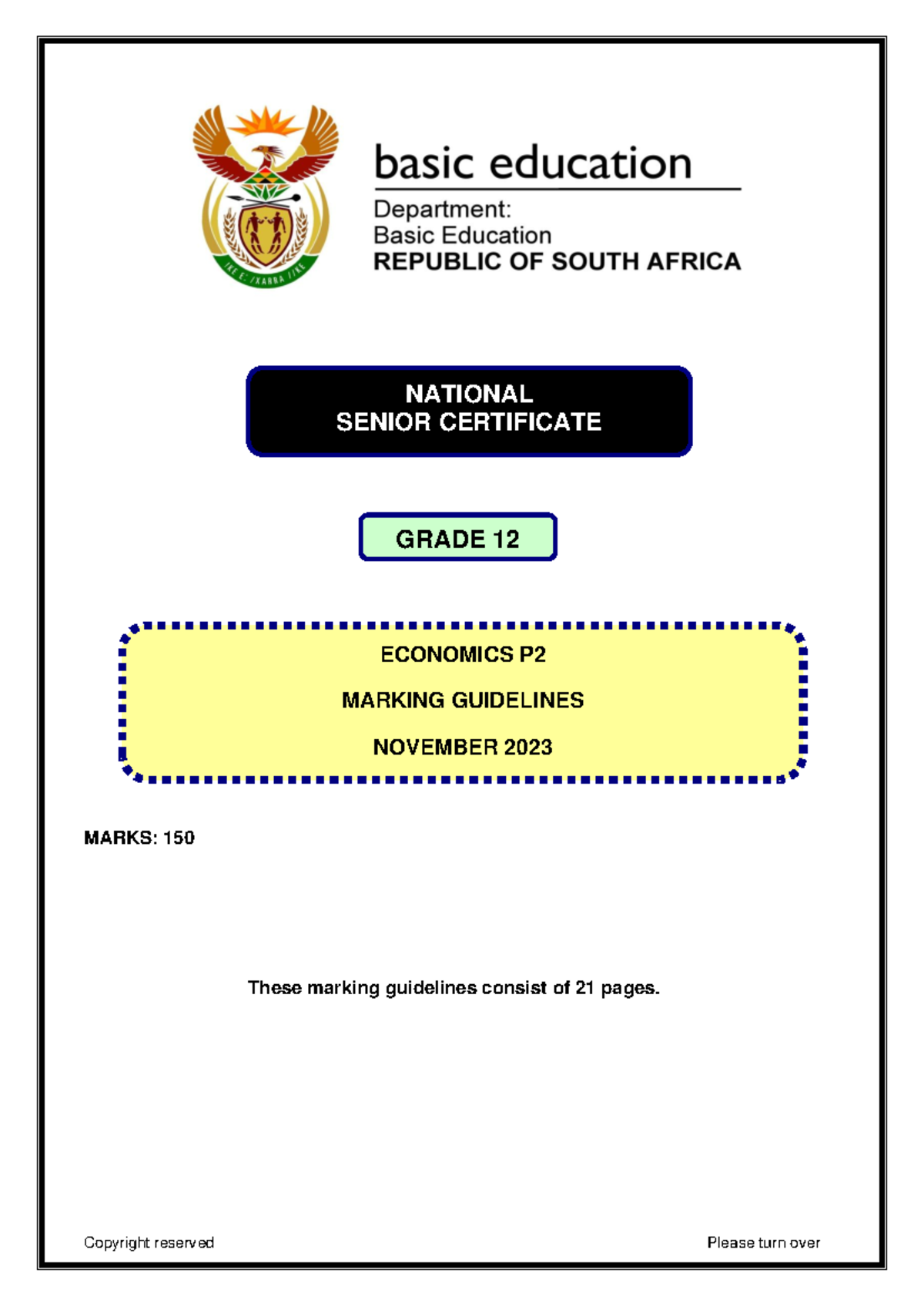 NATIONAL SENIOR CERTIFICATE GRADE 12 ECONOMICS P2 MARKING GUIDELINES ...