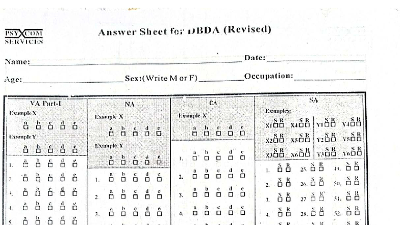 DBDA Answer Sheet for PSY-COM Services (Revised) - Studocu