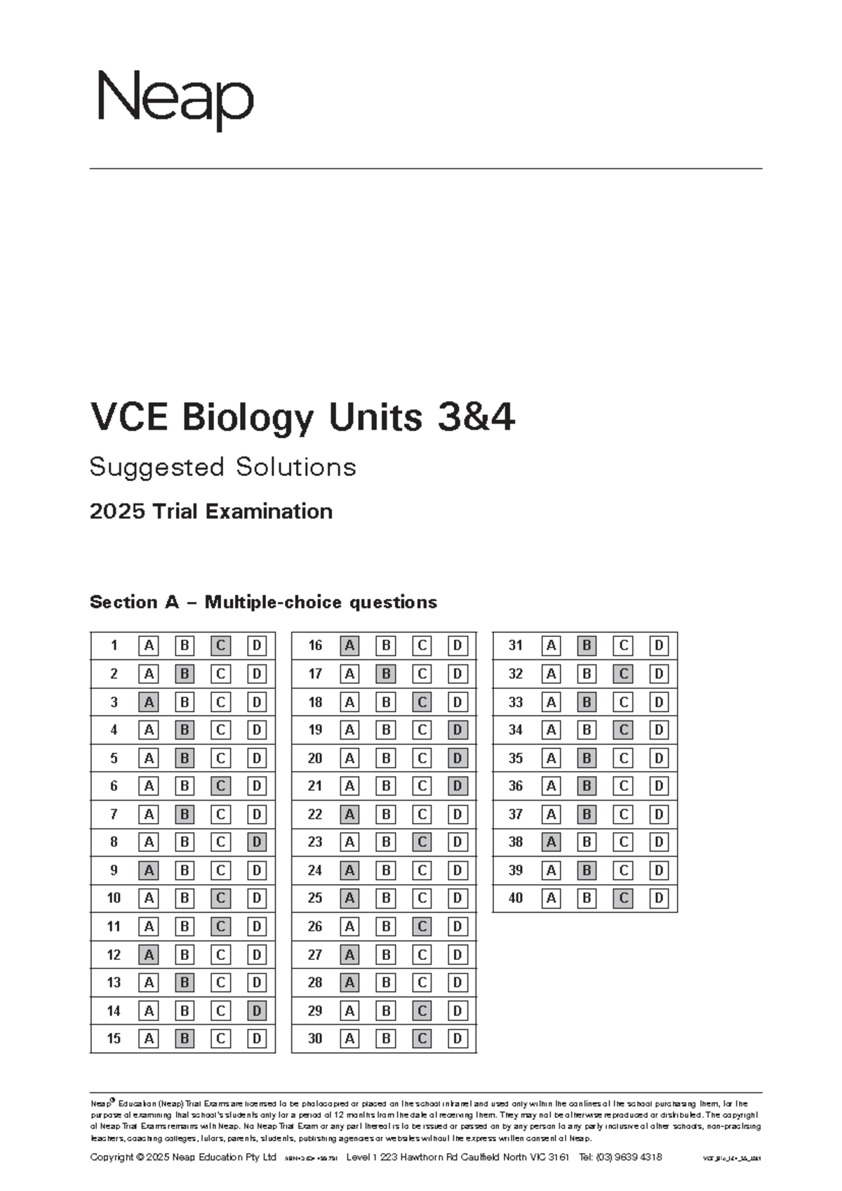 VCE Biology Units 3&4 Trial Exam Suggested Solutions 2025 - Studocu