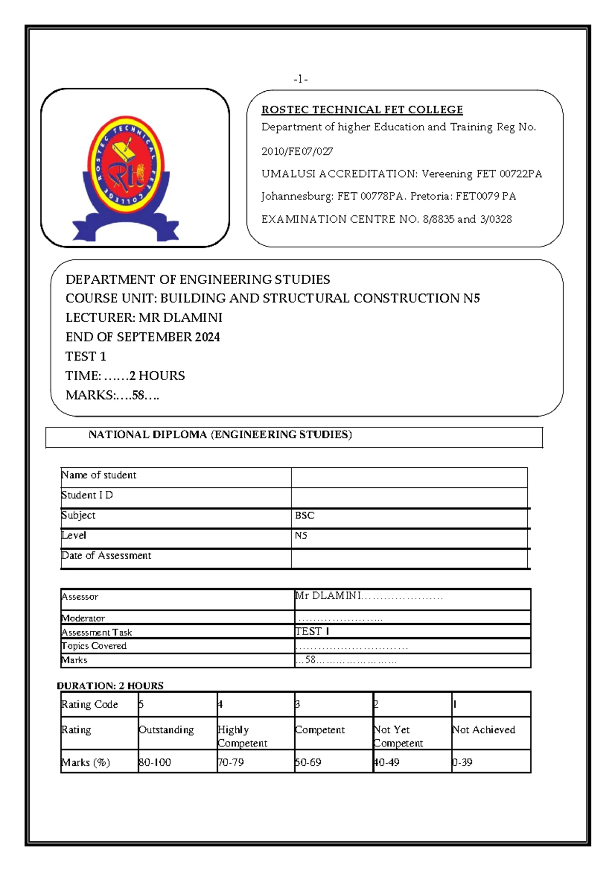 QS N4 TEST 2 - Quantity Surveying Exam Questions Paper - Studocu