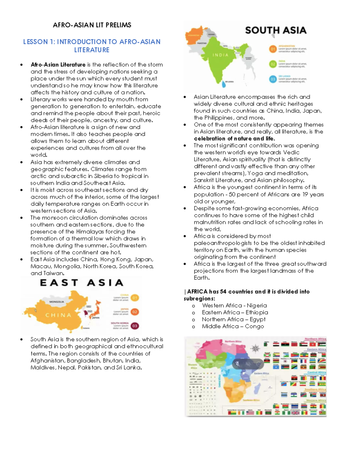 AFRO-ASIAN LITERATURE PRELIMS: DISCOVERING CULTURE & HISTORY - Studocu