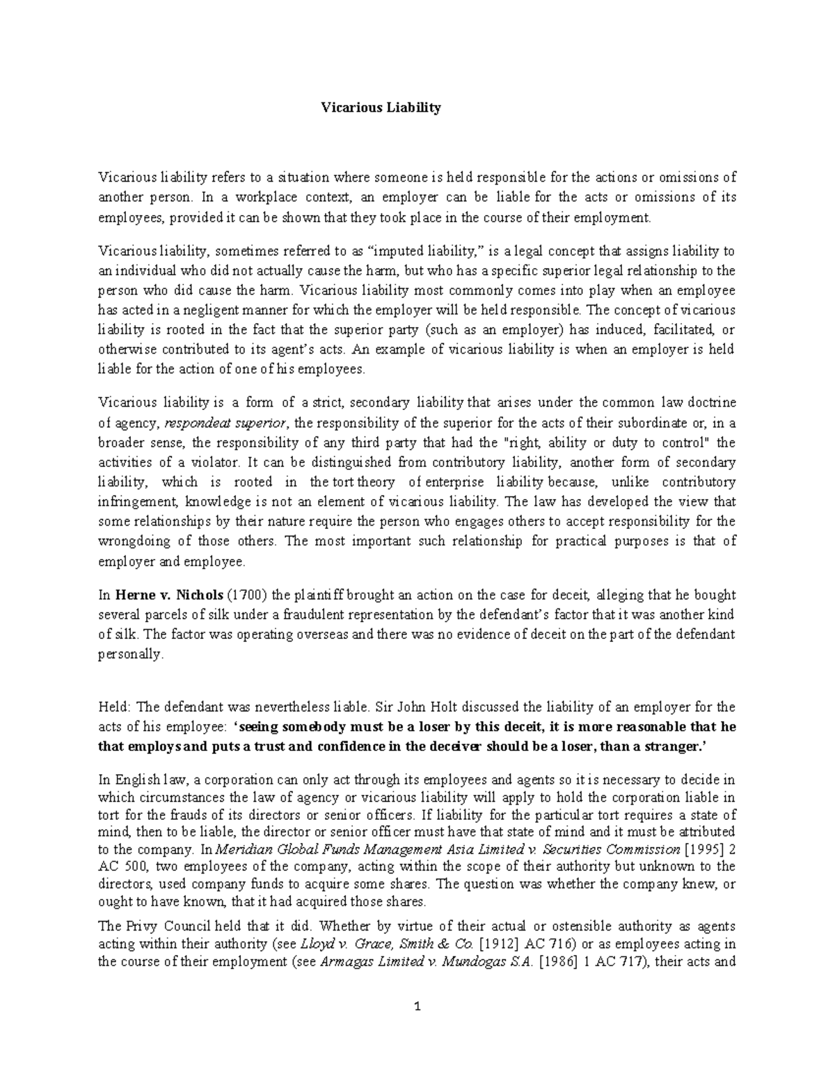 Lesson 6 - Understanding Vicarious Liability in Employment Law - Studocu