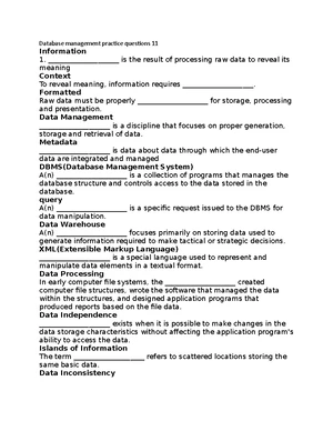 Database management practice questions 14 - a. True b. False ANSWER ...